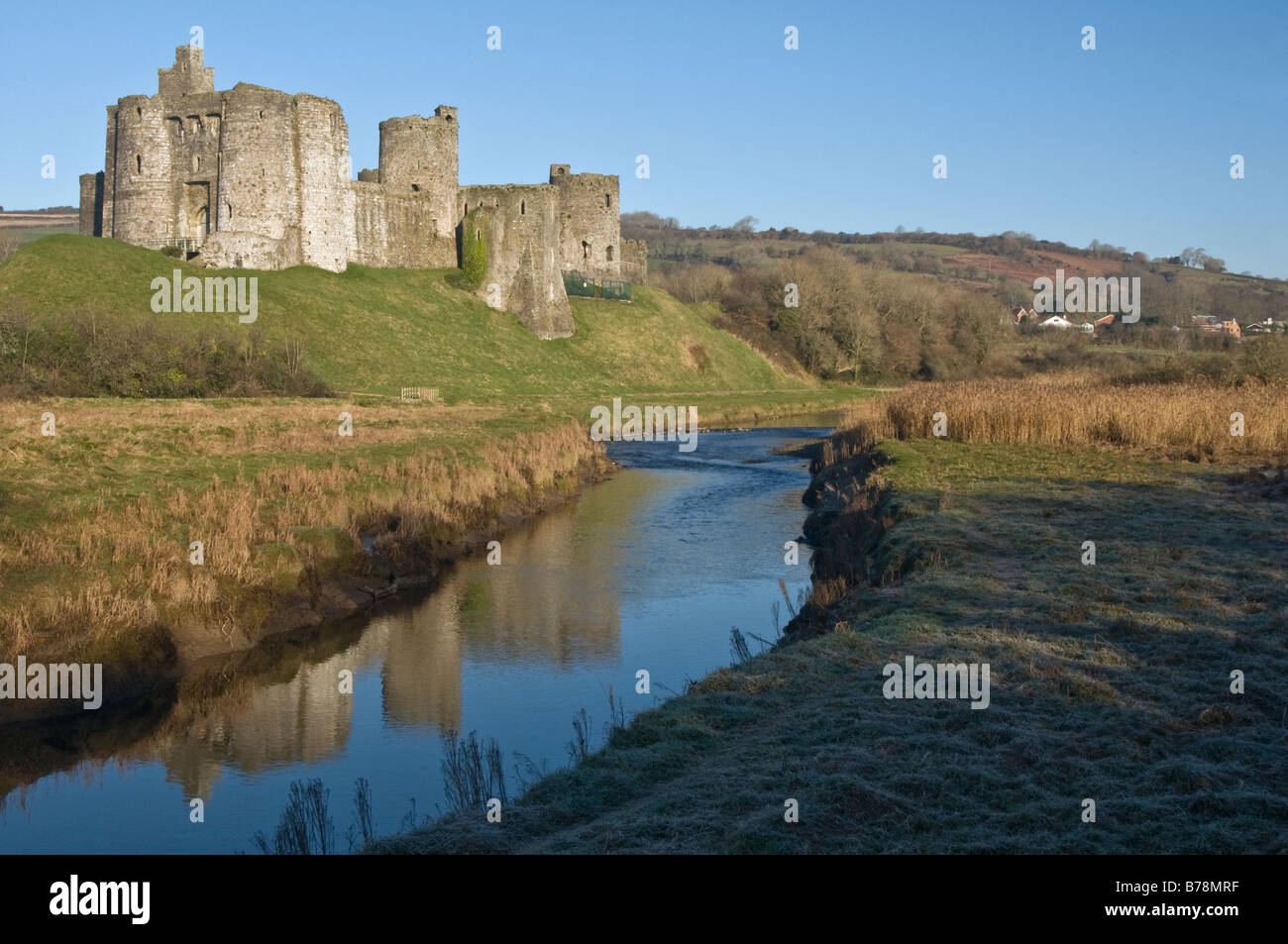 Kidwelly Cydweli Castle Carmarthenshire reflected in the River ...