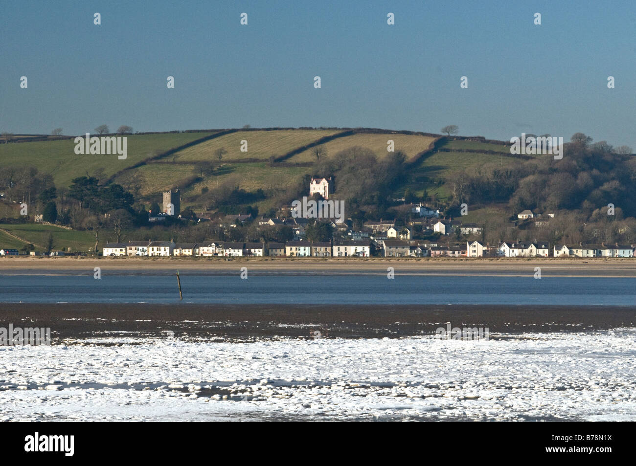 The village of Llanstephan on the Tywi Estuary from Ferryside Stock ...