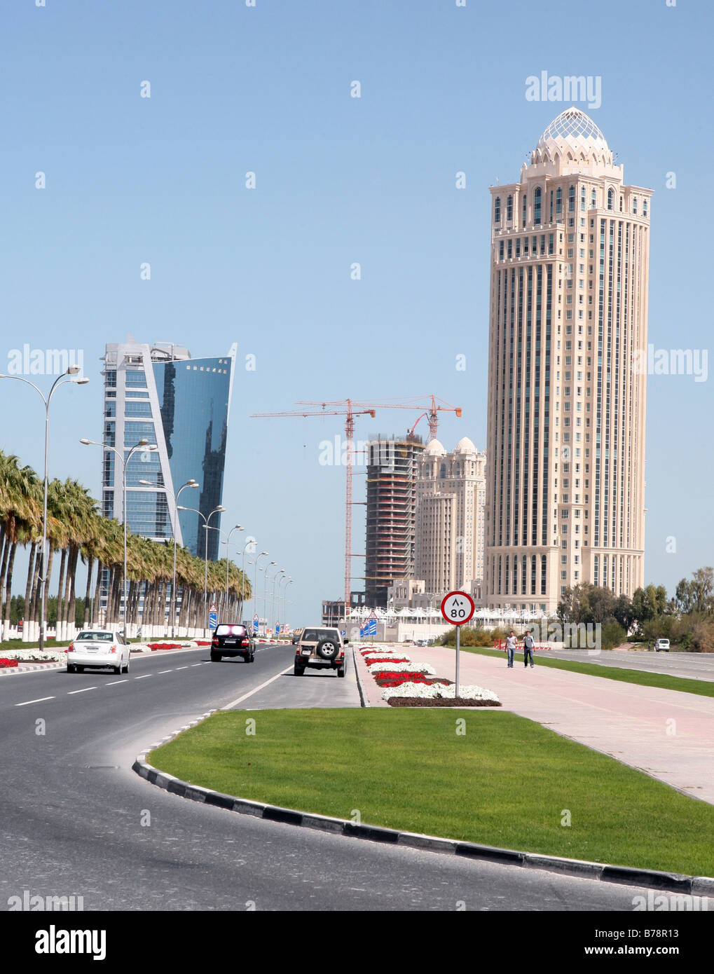 High-rise hotel area in Doha. The Q-tel building is on the right,with ...