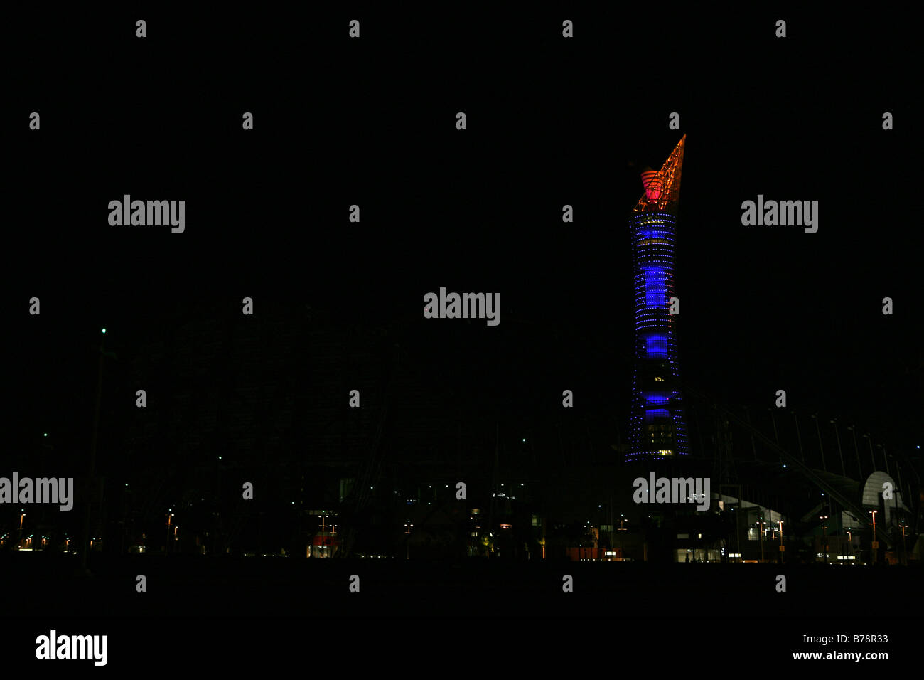 The landmark Asian Games torch tower at the Aspire sports complex iin ...