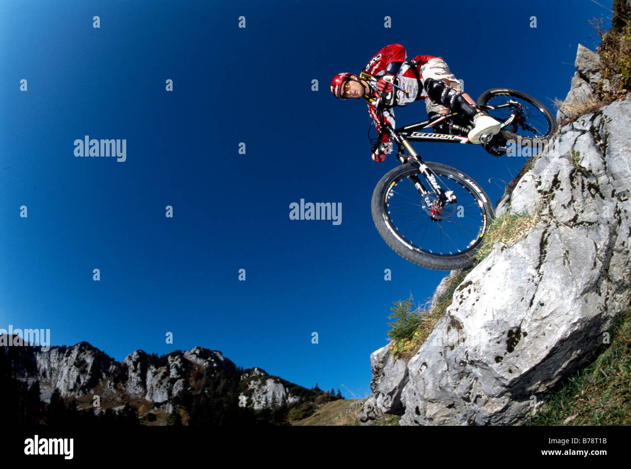 Marcus Klausmann, freeride, mountain biker on Mt Kampenwand, Chiemgau ...
