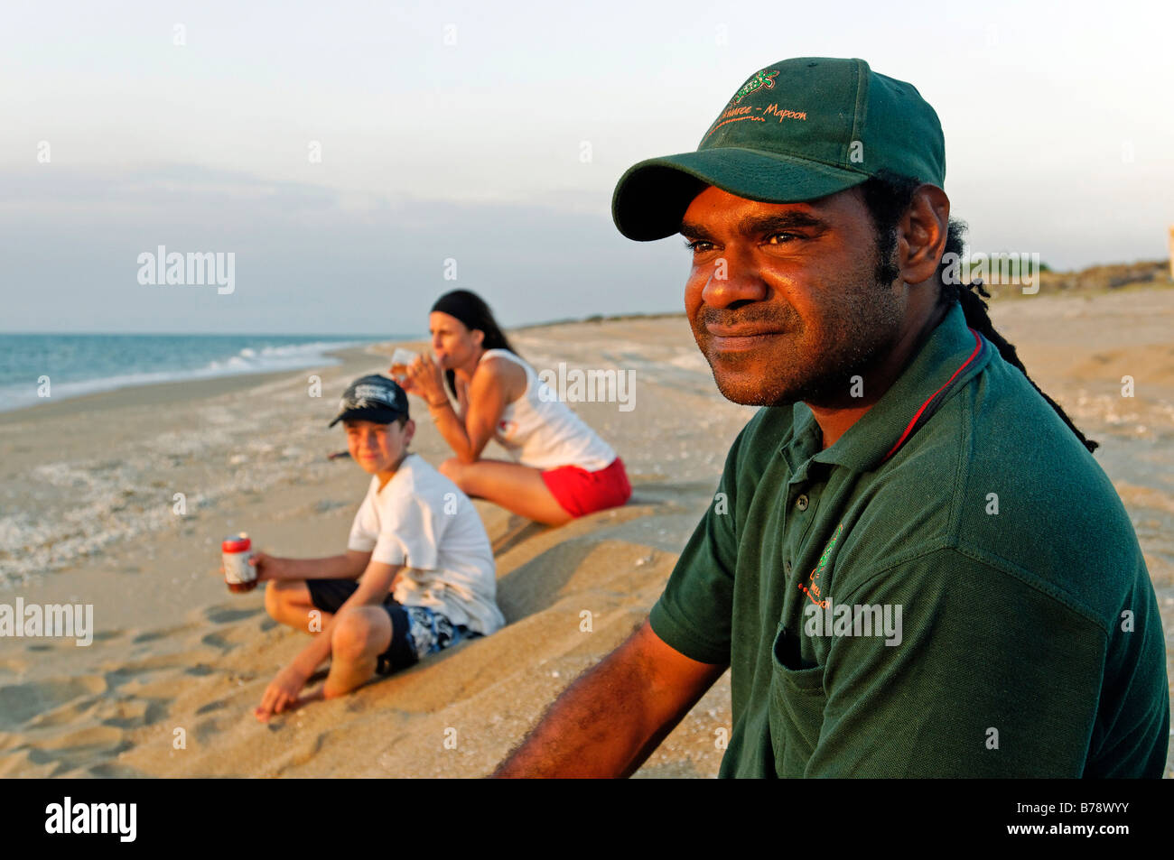 Aborigine ranger on the beach, Cape York Turtle Rescue, Mapoon, Cape ...