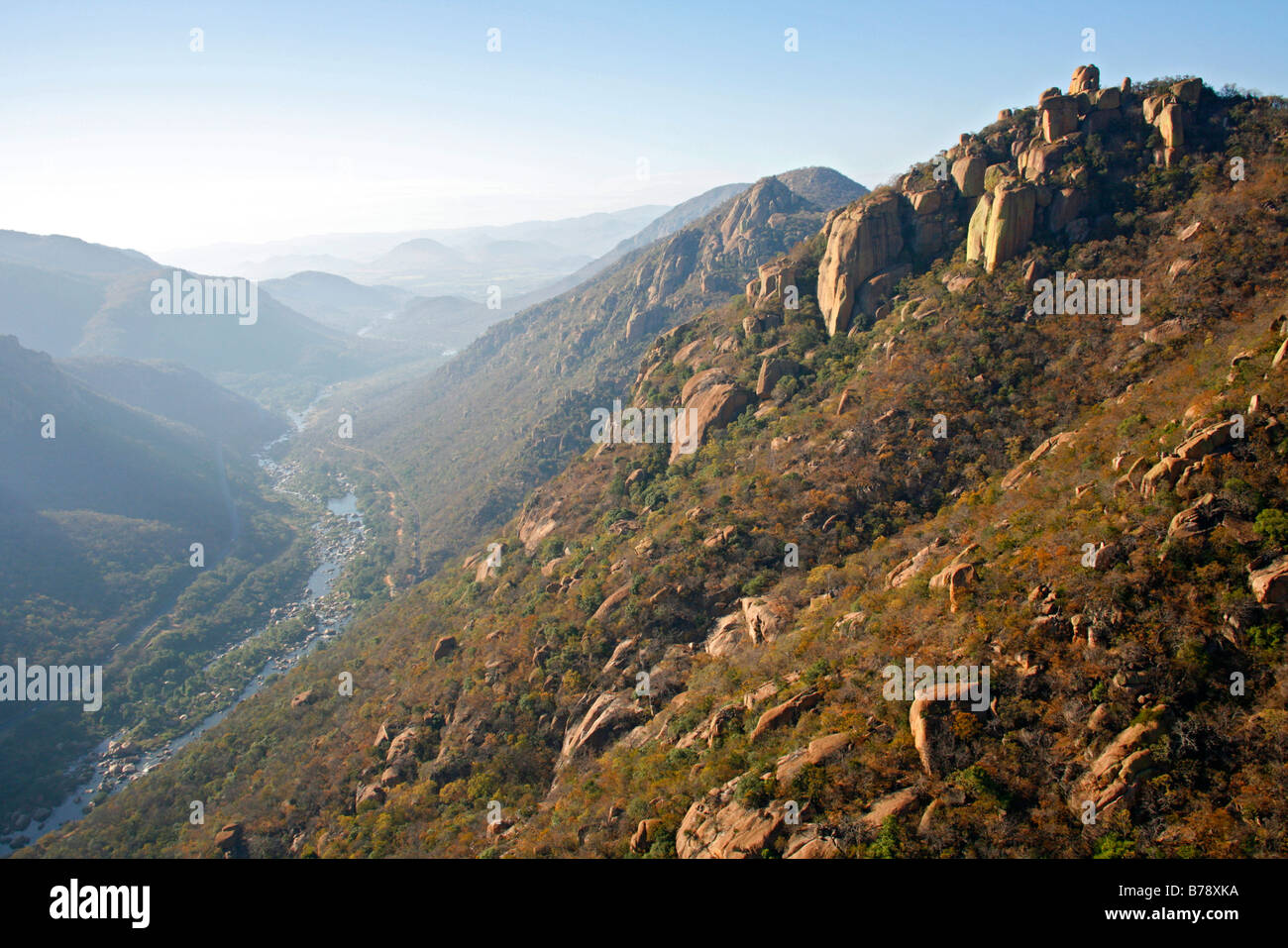 Aerial view of the Crocodile River gorge and steep sided valley Stock ...