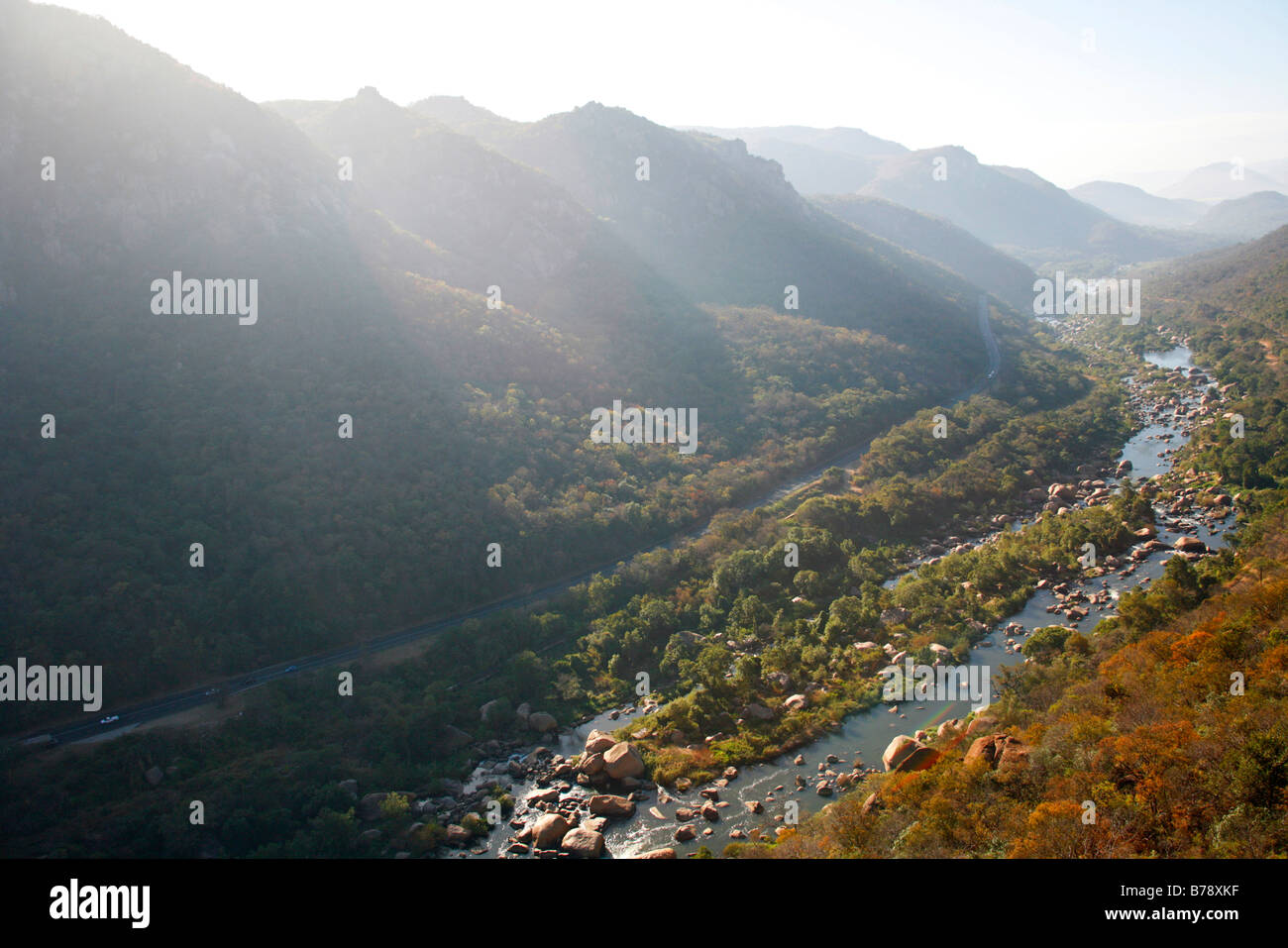 Aerial view of the Crocodile River gorge and the N4 National Road ...