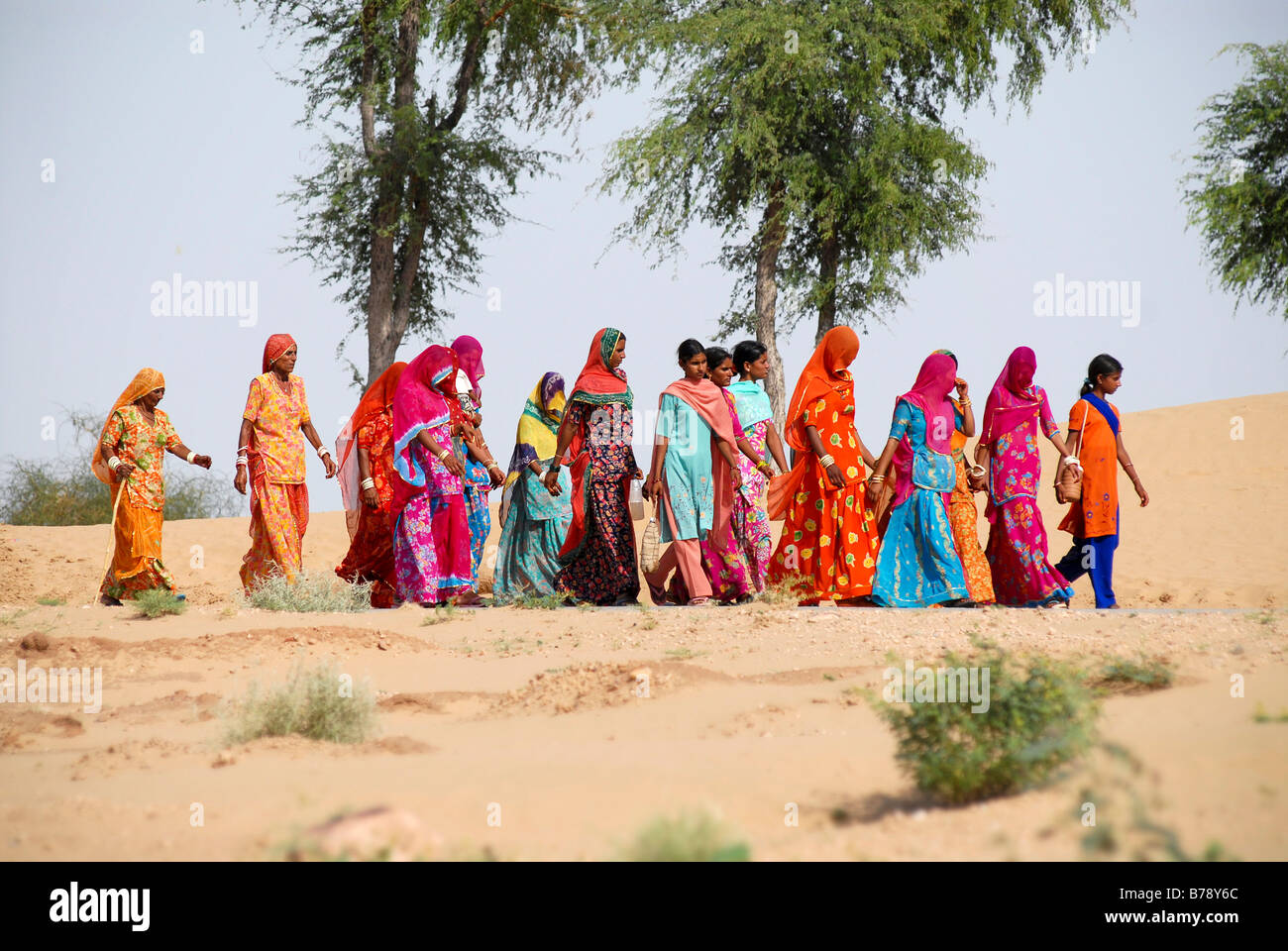 Pilgrims walking to the Ram Devra pilgrims festival, close to Ramdevra ...