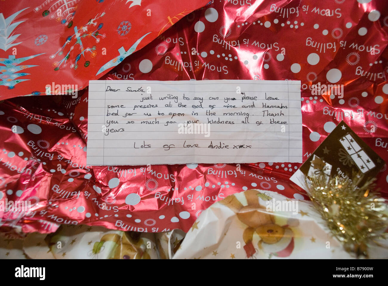 A childs christmas message to Santa or Father Christmas Stock Photo - Alamy
