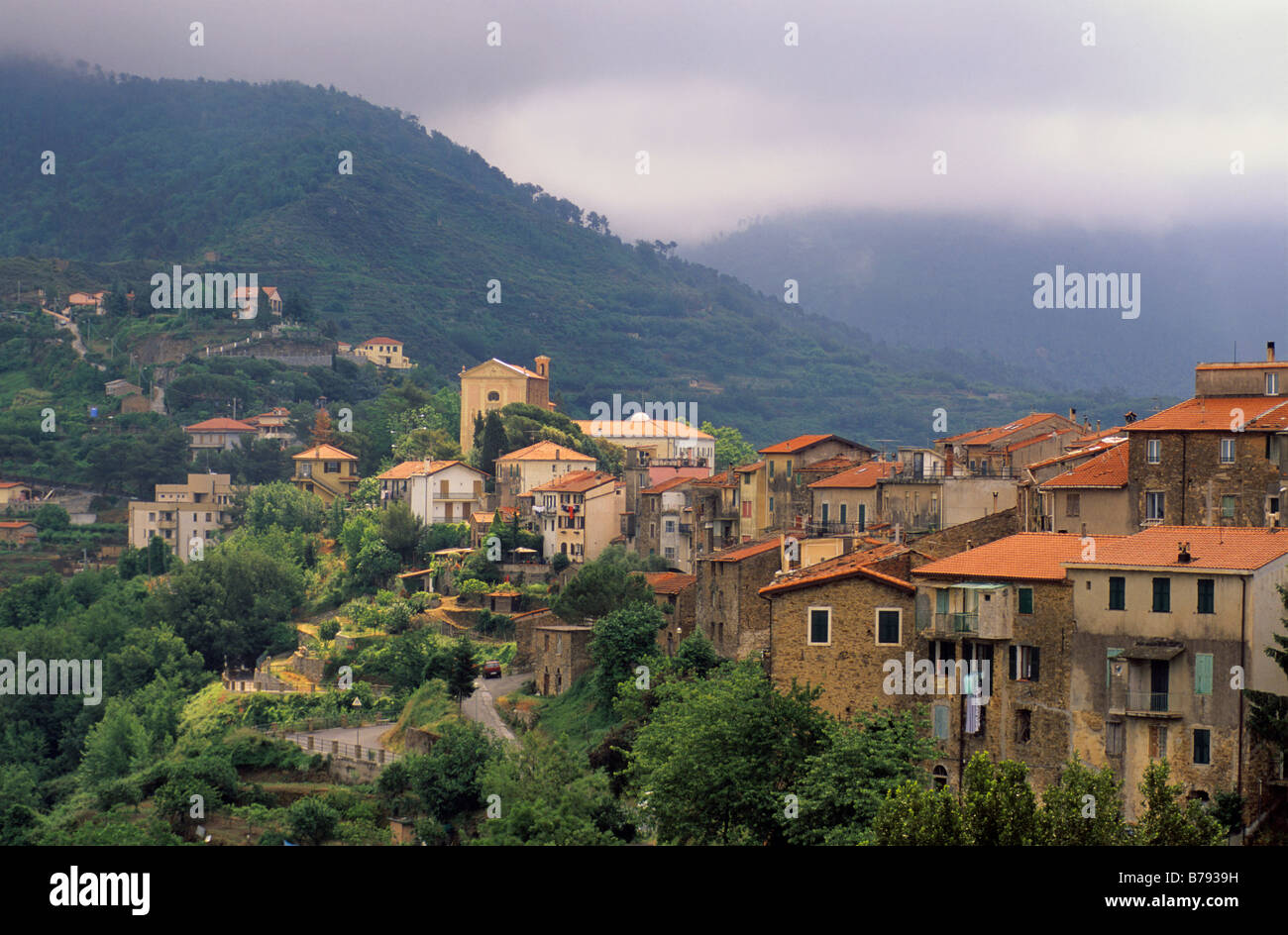 Hill town of Perinaldo at Riviera di Ponente Maritime Alps Liguria ...
