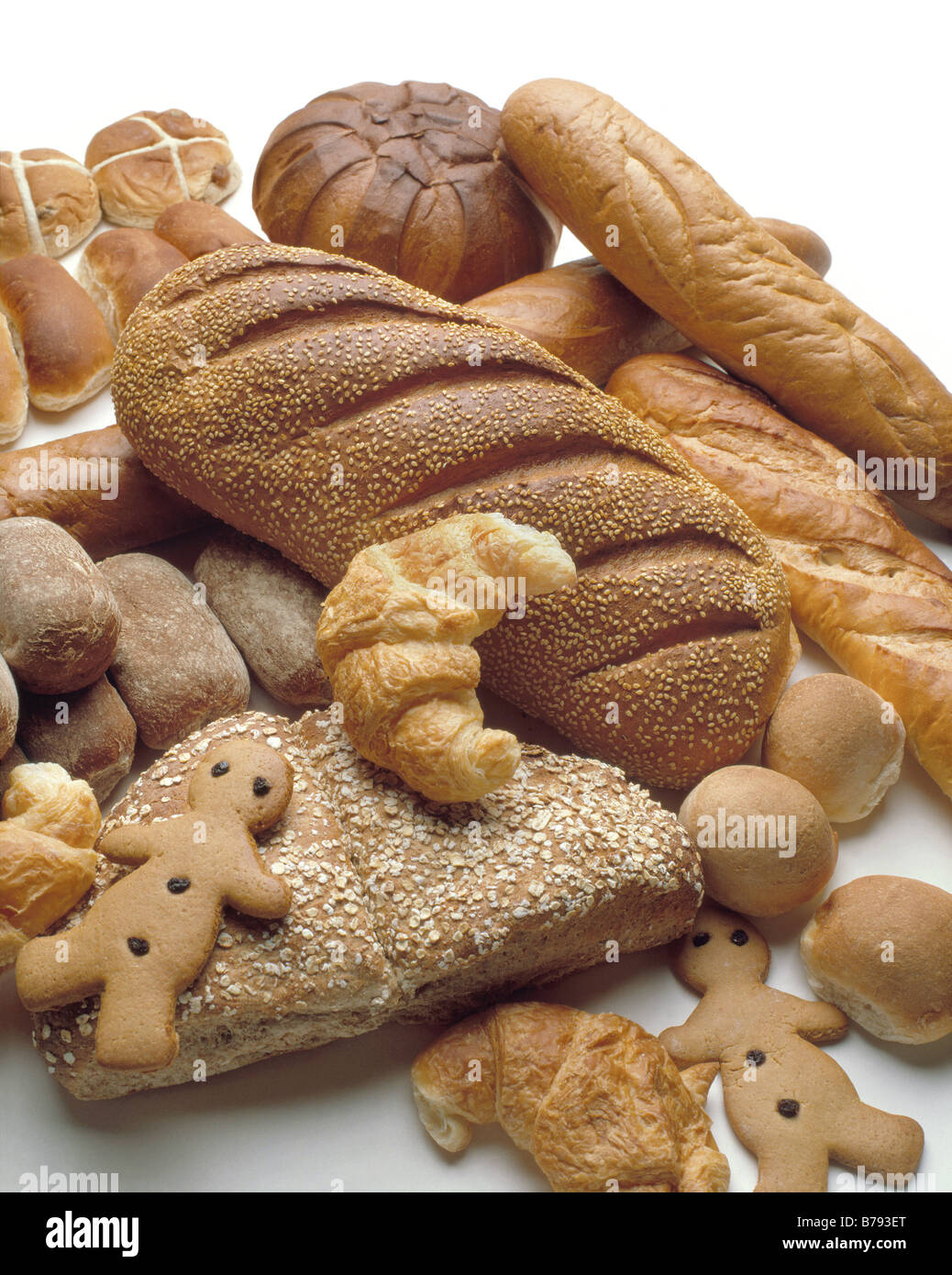 Bread varieties, Loaves, Baguettes, Buns and Croissants Stock Photo - Alamy