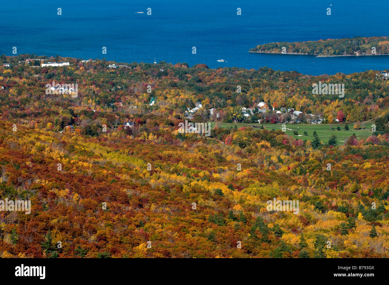 View of Bar Harbor from Cadillac Mountain in Acadia National Park ...
