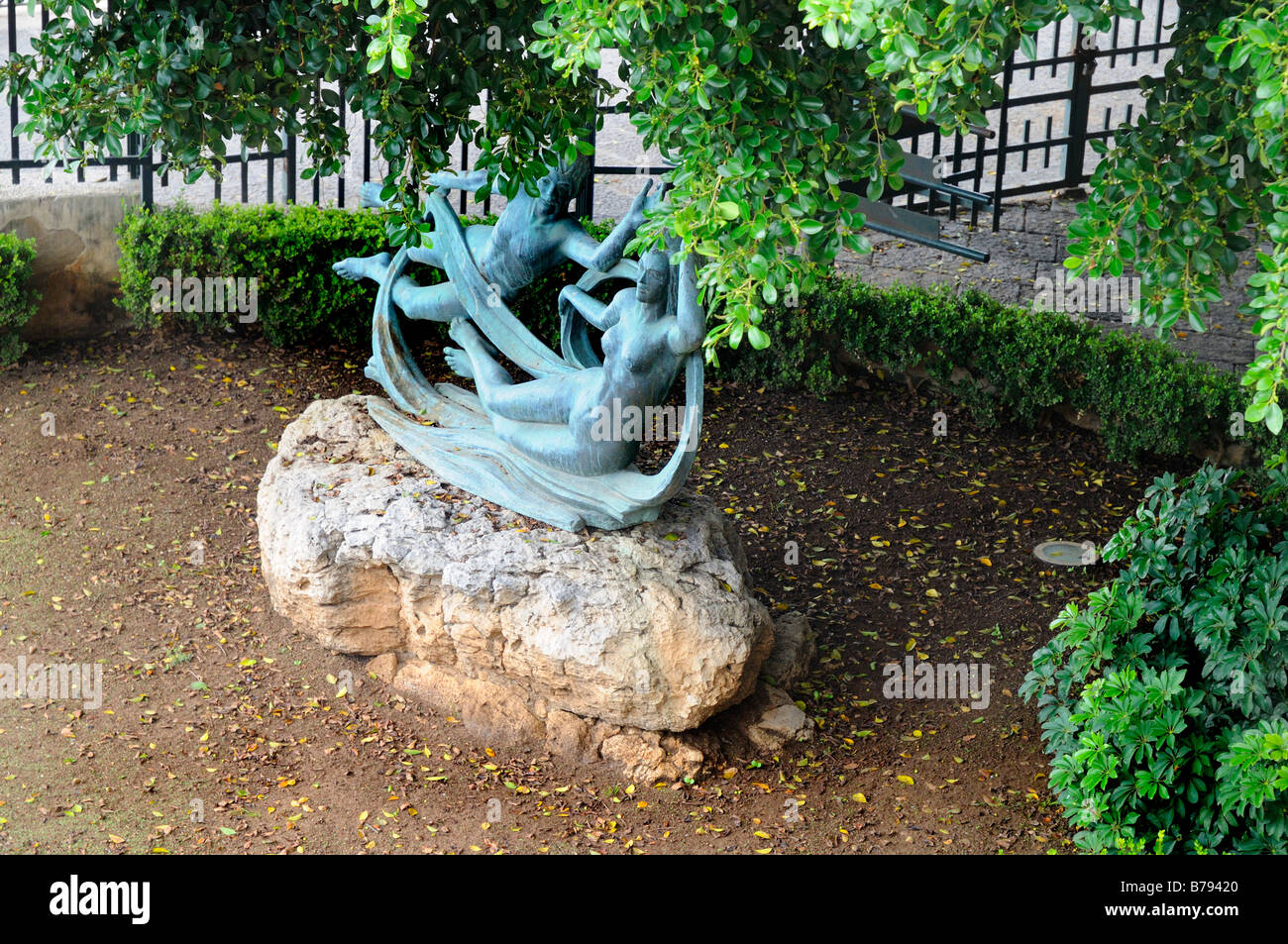 Statue of the nymph Arethusa near her source in Syracuse Sicily Italy ...