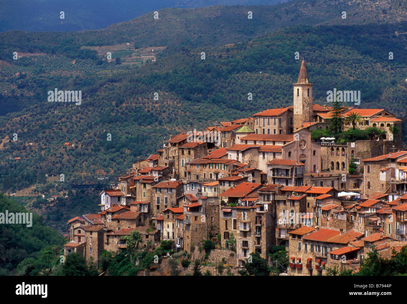Hill town of Apricale at Riviera di Ponente Maritime Alps Liguria Italy ...