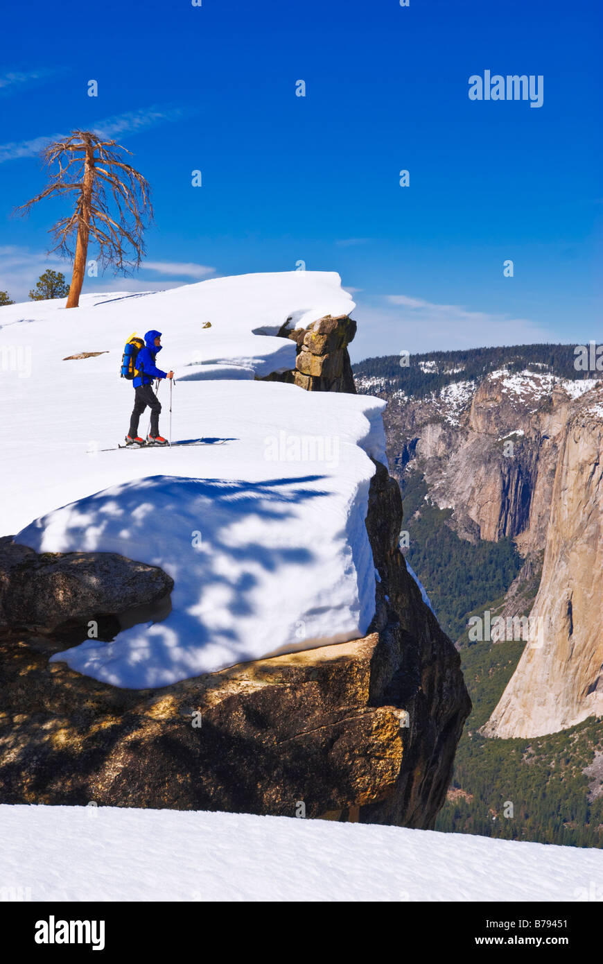 Backcountry skier at Taft Point Yosemite National Park California Stock ...