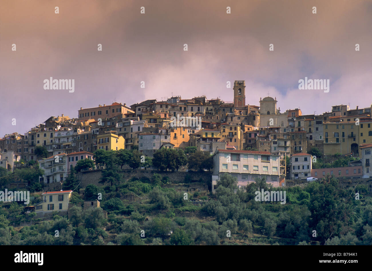 Hill town of Perinaldo at Riviera di Ponente Maritime Alps Liguria ...