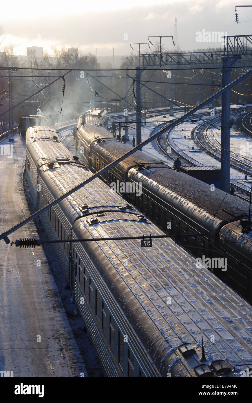 view of railroad station in winter Stock Photo - Alamy