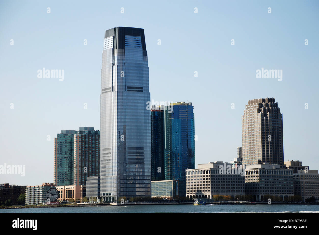 New Jersey skyline Goldman Sachs Tower and Colgate Clock Stock Photo ...