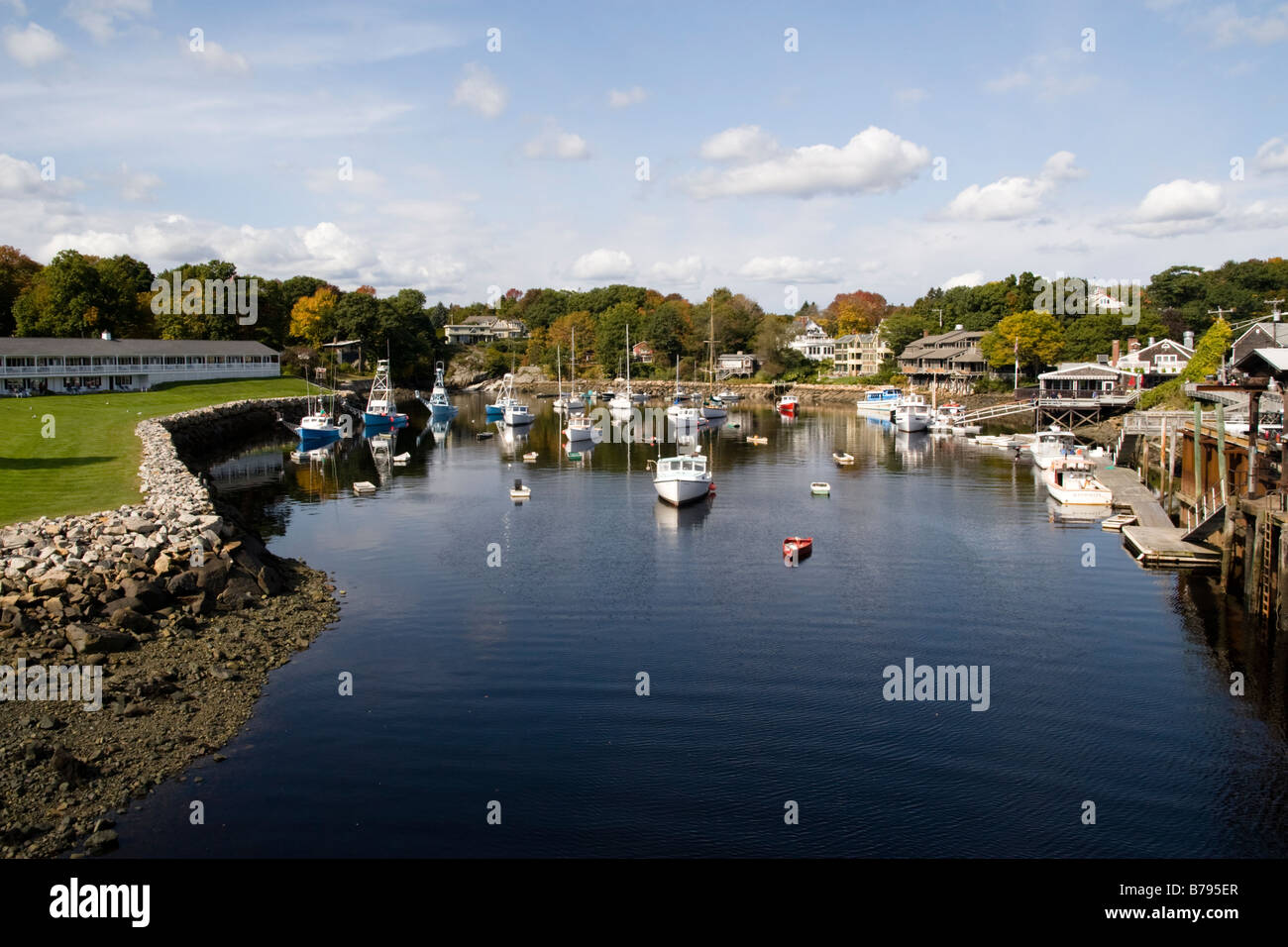 Boats moored at Perkins Cove Ogunquit Maine ME New England United ...
