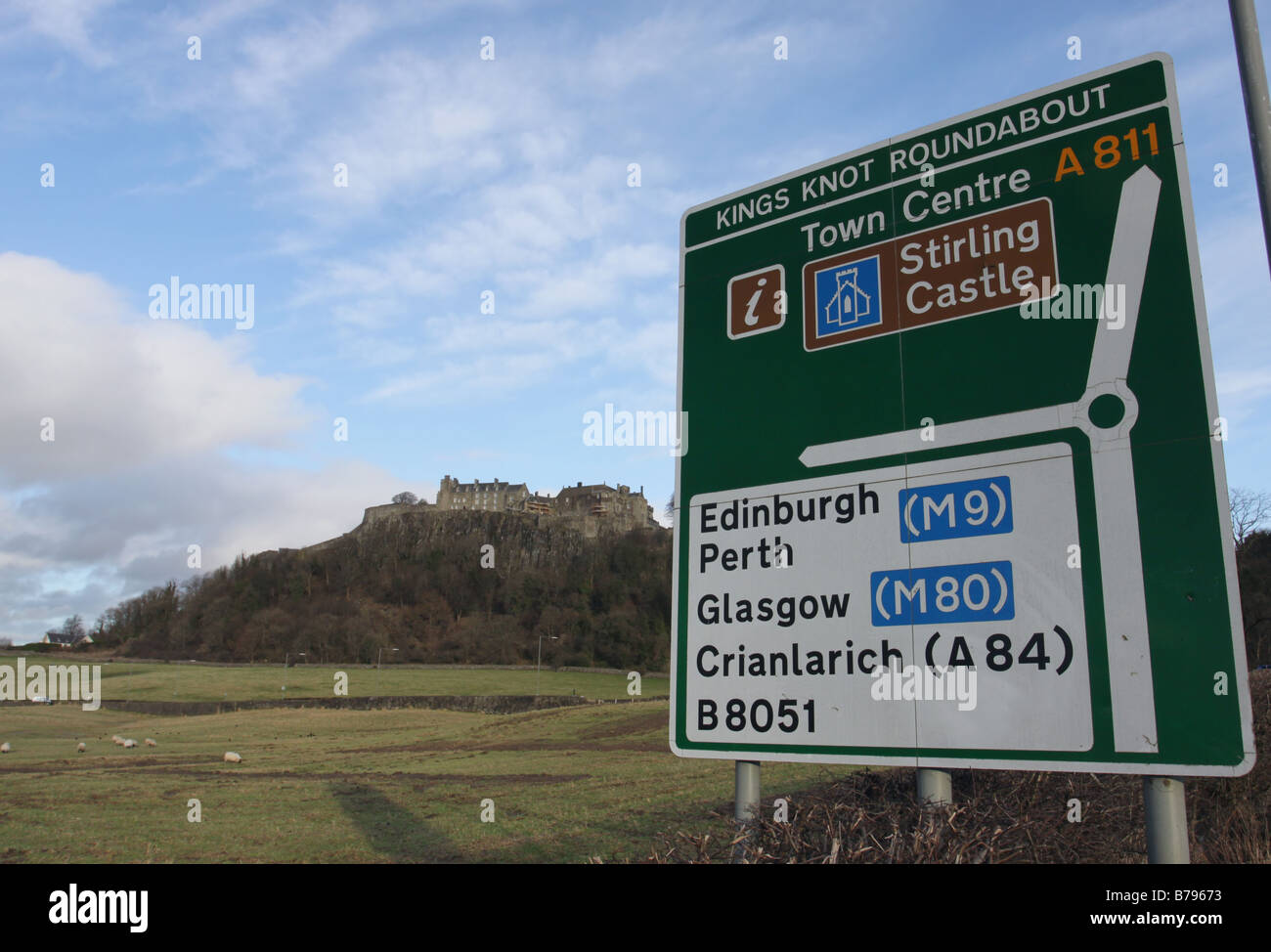 Road sign and Stirling Castle Scotland January 2009 Stock Photo - Alamy