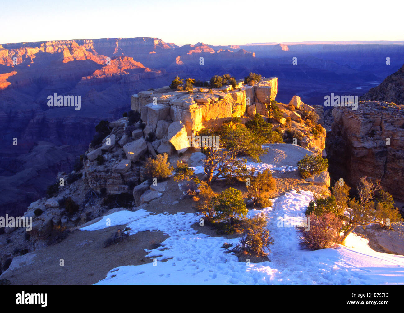 Grand Canyon viewed from the South Rim in winter with snow on ground ...