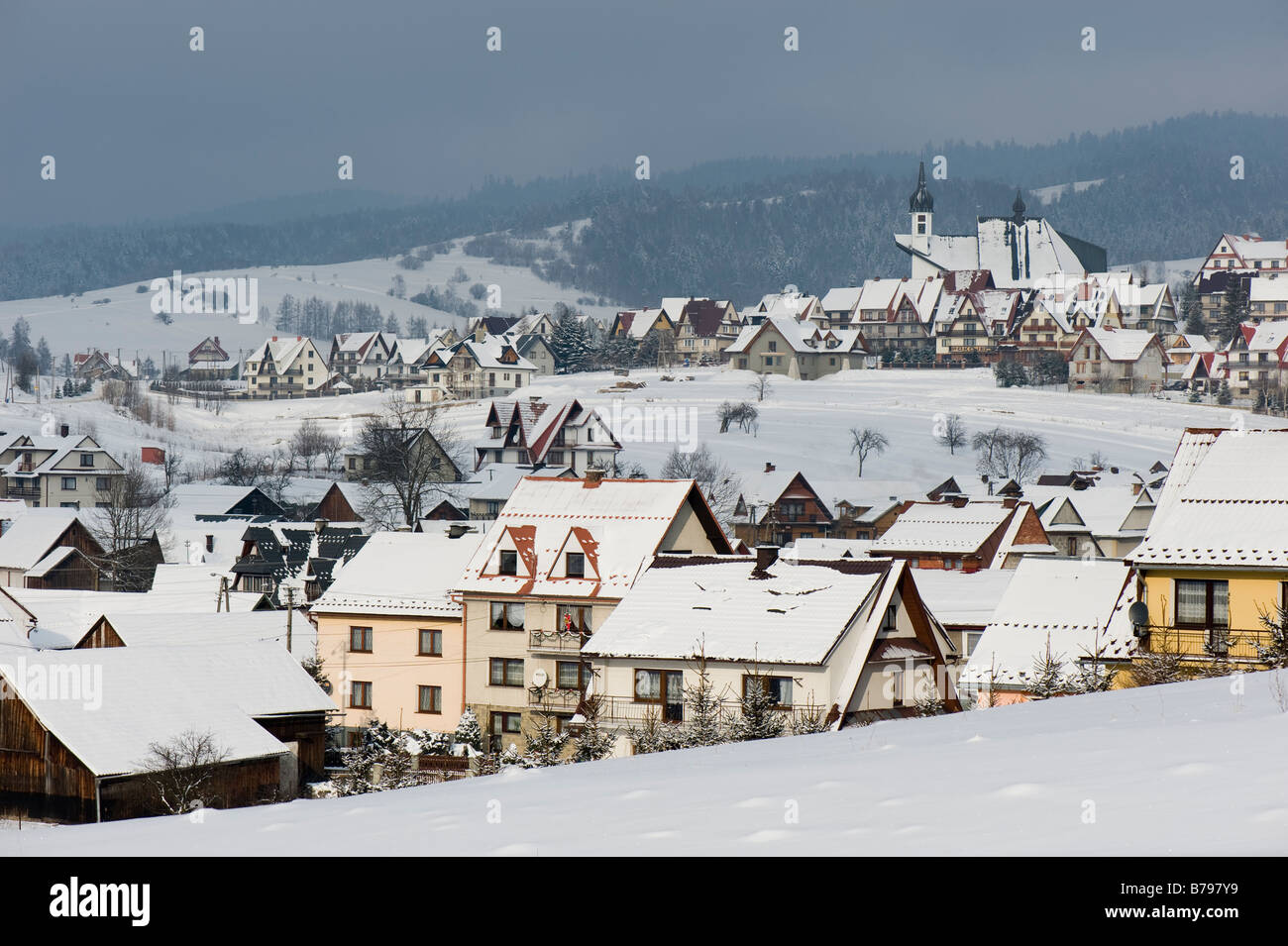 Kluszkowce village covered in snow Tatra Mountains Podhale Region ...