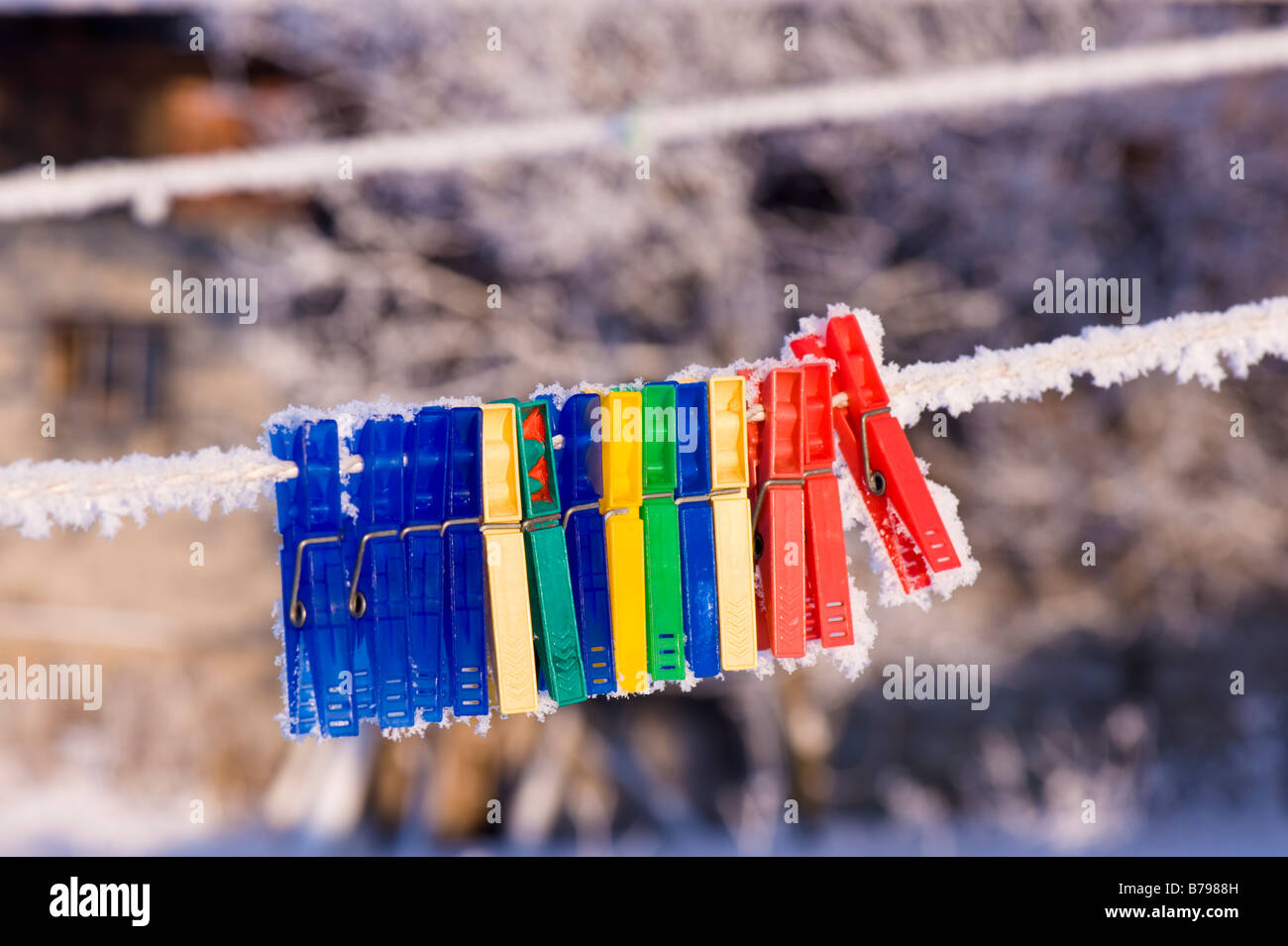 Washing line covered in frost Stock Photo - Alamy