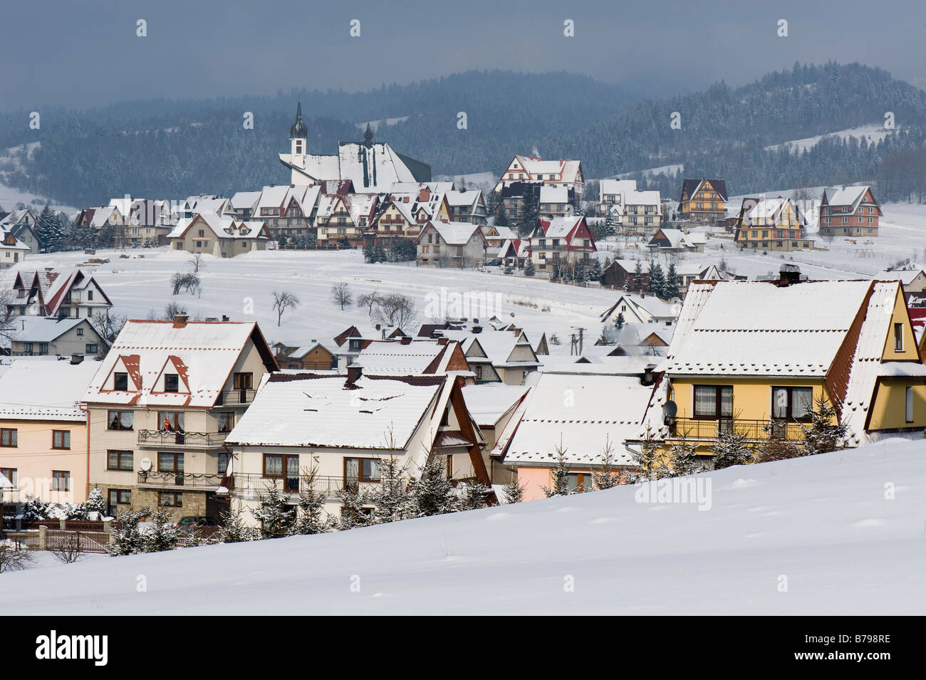 Kluszkowce village covered in snow Tatra Mountains Podhale Region ...