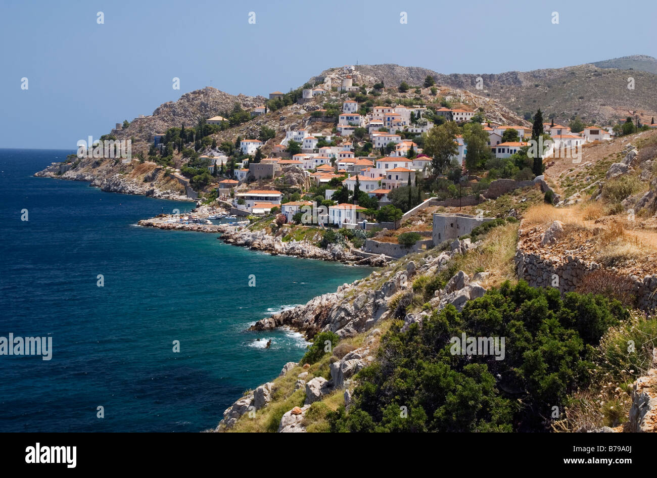 Kamini Town as seen from the coast path, Hydra, Greece Stock Photo - Alamy
