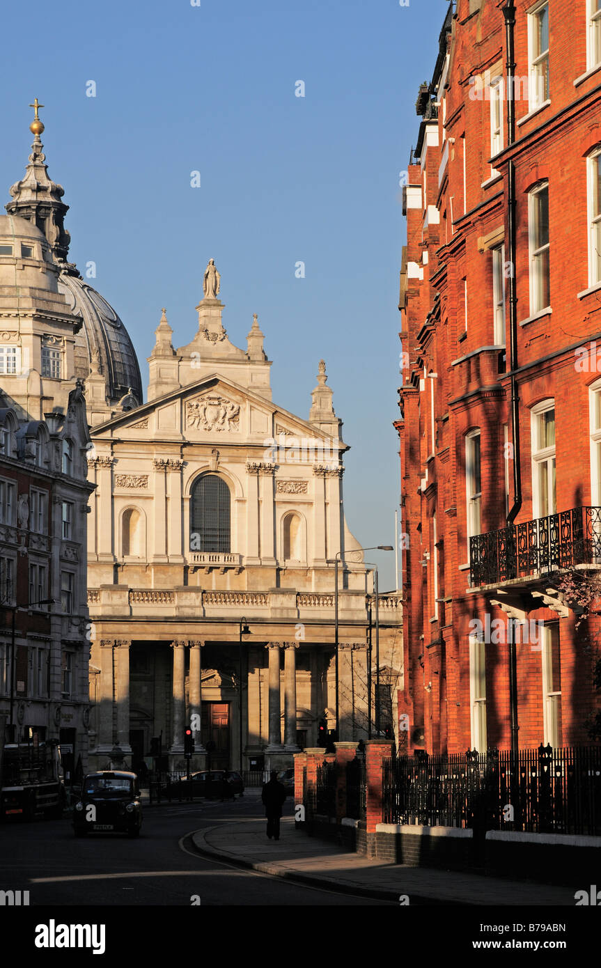 Brompton Oratory and red brick apartment block in Brompton Road SW3 ...