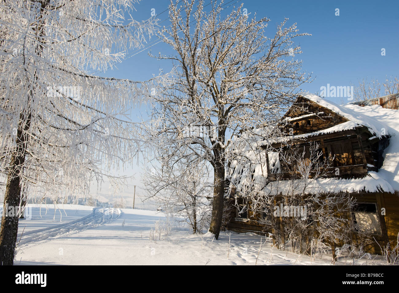Old house covered in snow Gliczarow Tatra Mountains Podhale Region ...