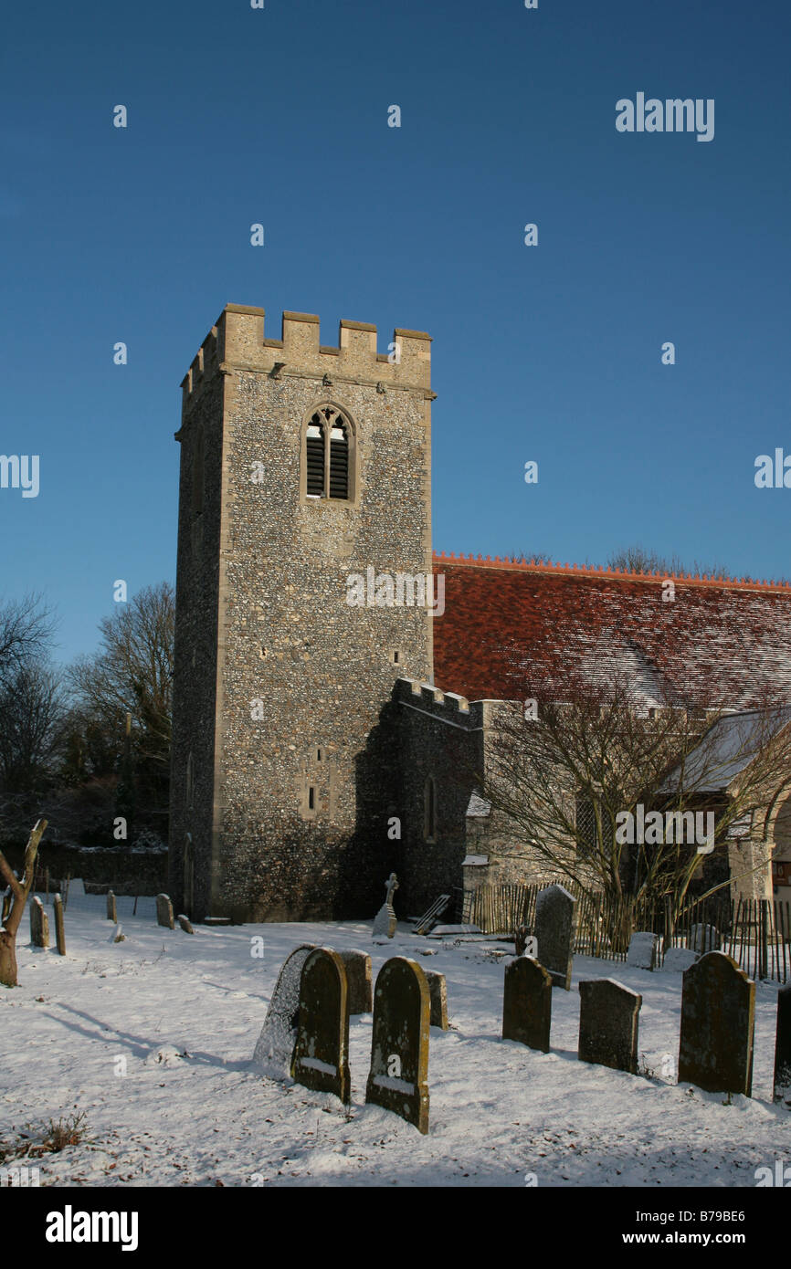 Church in the snow Barrow Suffolk Stock Photo - Alamy