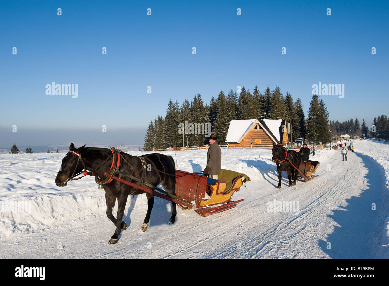People enjoy ride in horse drawn open sleigh on Gubalowka Hill Zakopane ...