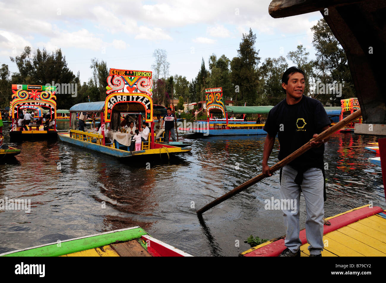 Colourful boats of Xochimilco, Mexico City Stock Photo - Alamy