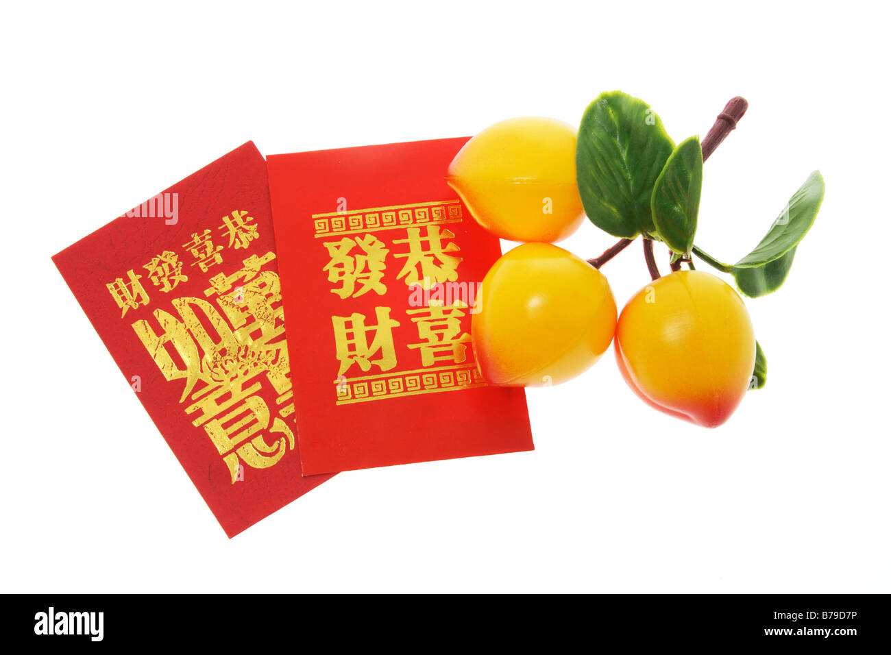 Peach Ornament and Red Packets Stock Photo - Alamy