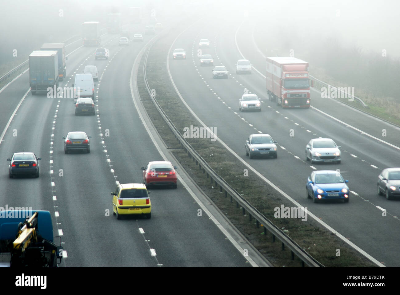 Motorway Driving In Fog Stock Photo - Alamy