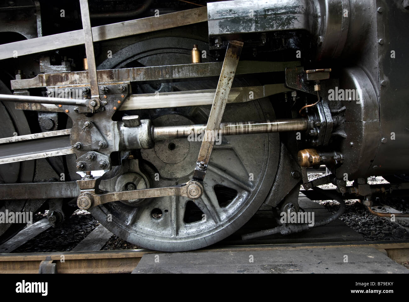 A wheel and driver gear of a steam railway engine. Norfolk, England. UK ...