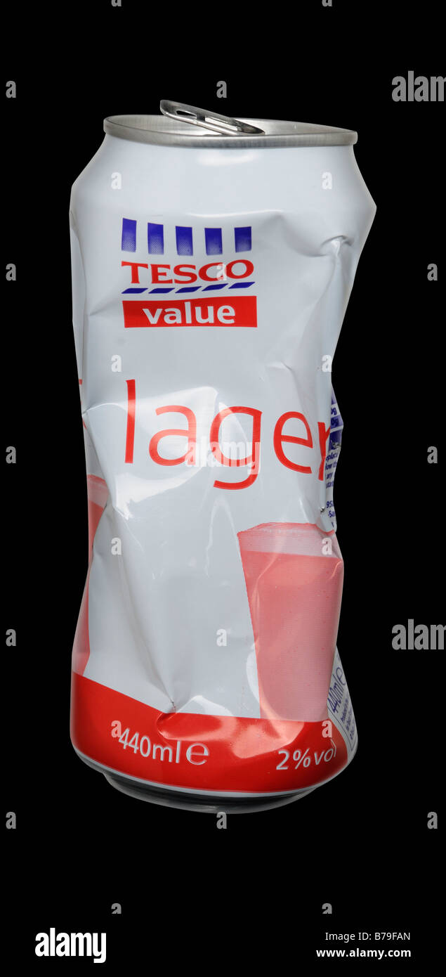 Crushed Tesco Value Larger Can Stock Photo - Alamy