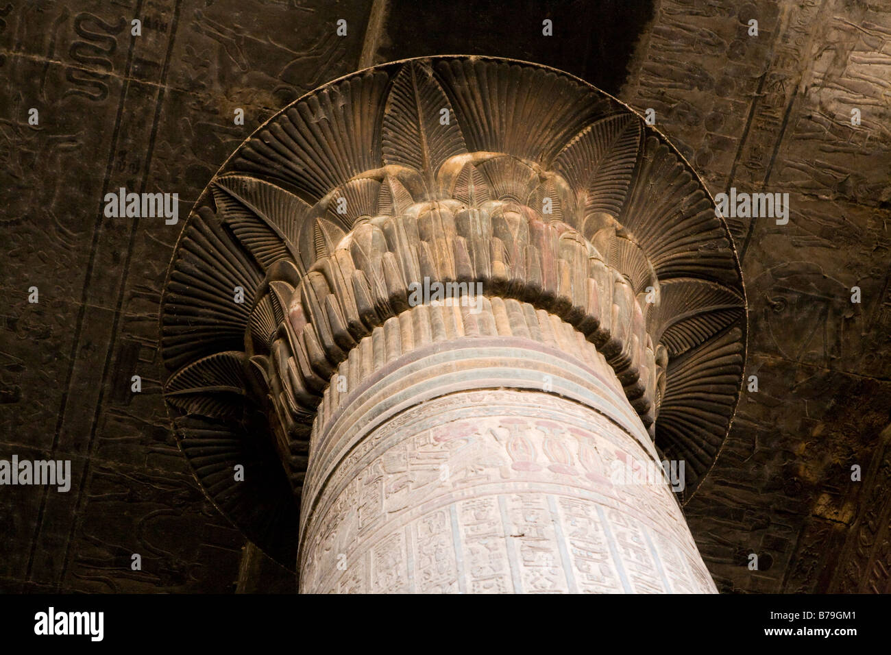 Column capital within the Hypostyle Hall at the Temple Of Khnum at Esna ...