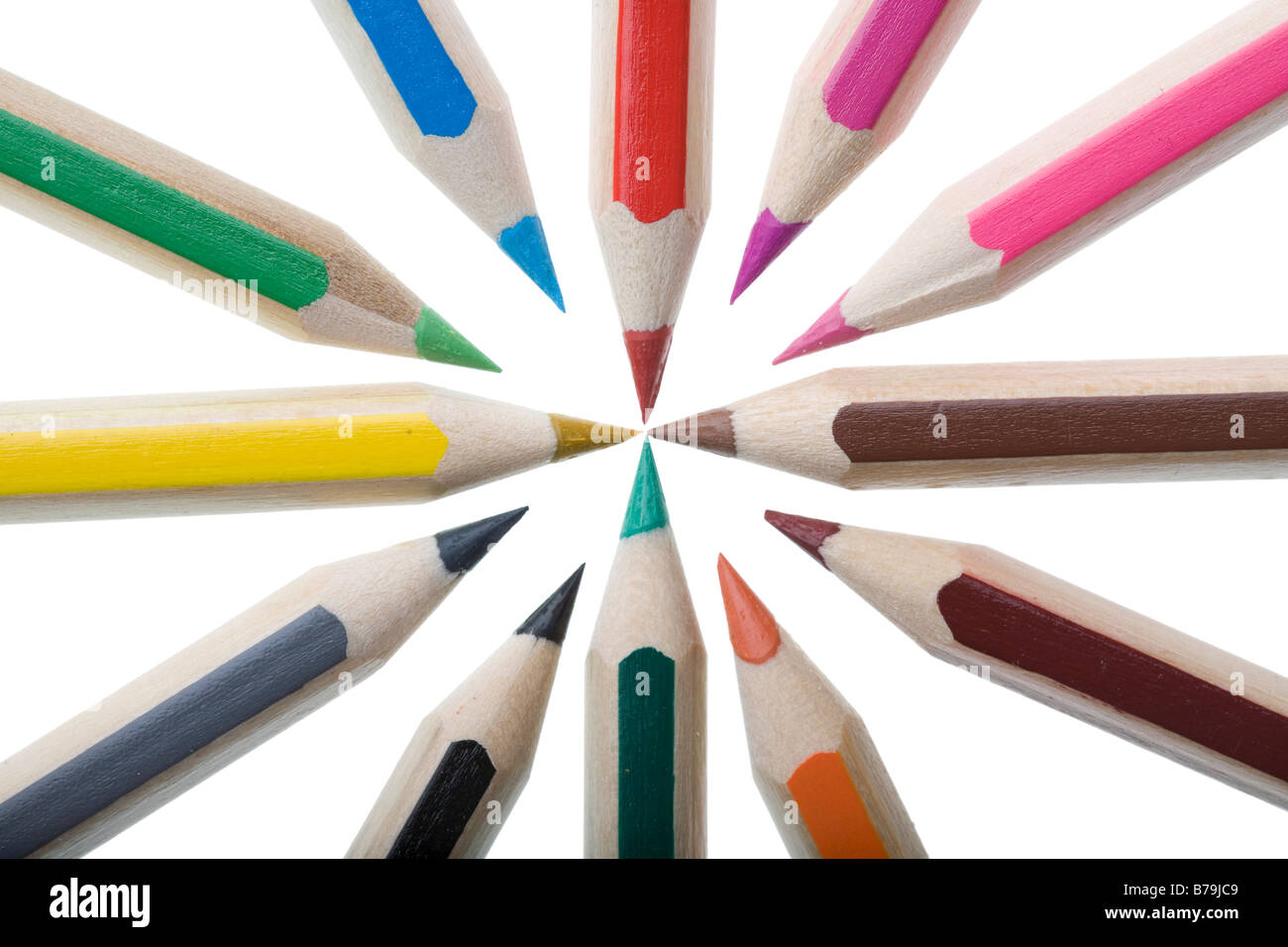 Colored Pencils in star formation isolated against white background ...