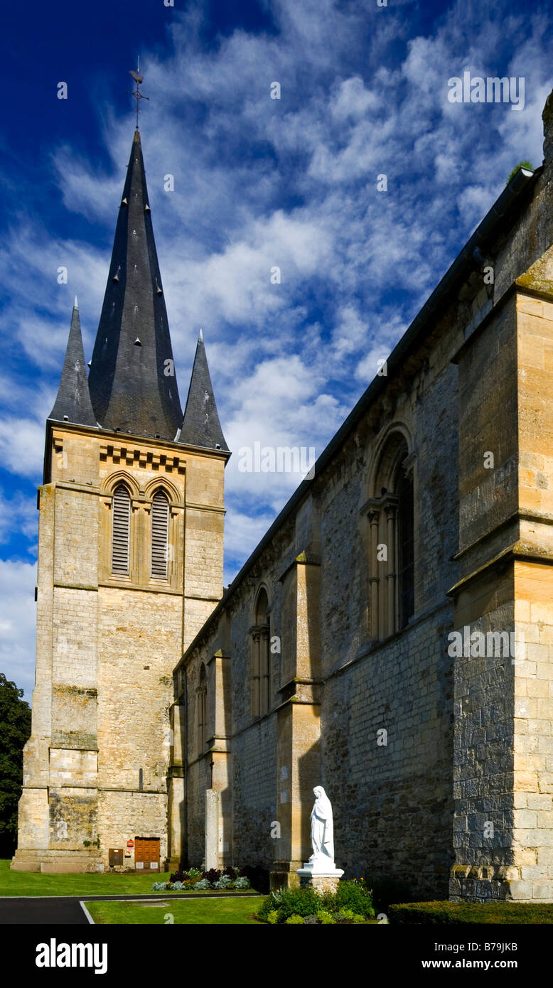 The steeple and 12th century church of St Thomas in Touques Normandy ...