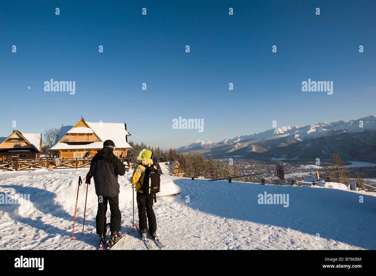 Skiers on Gubalowka Hill Zakopane Tatra Mountains Podhale Region Poland ...