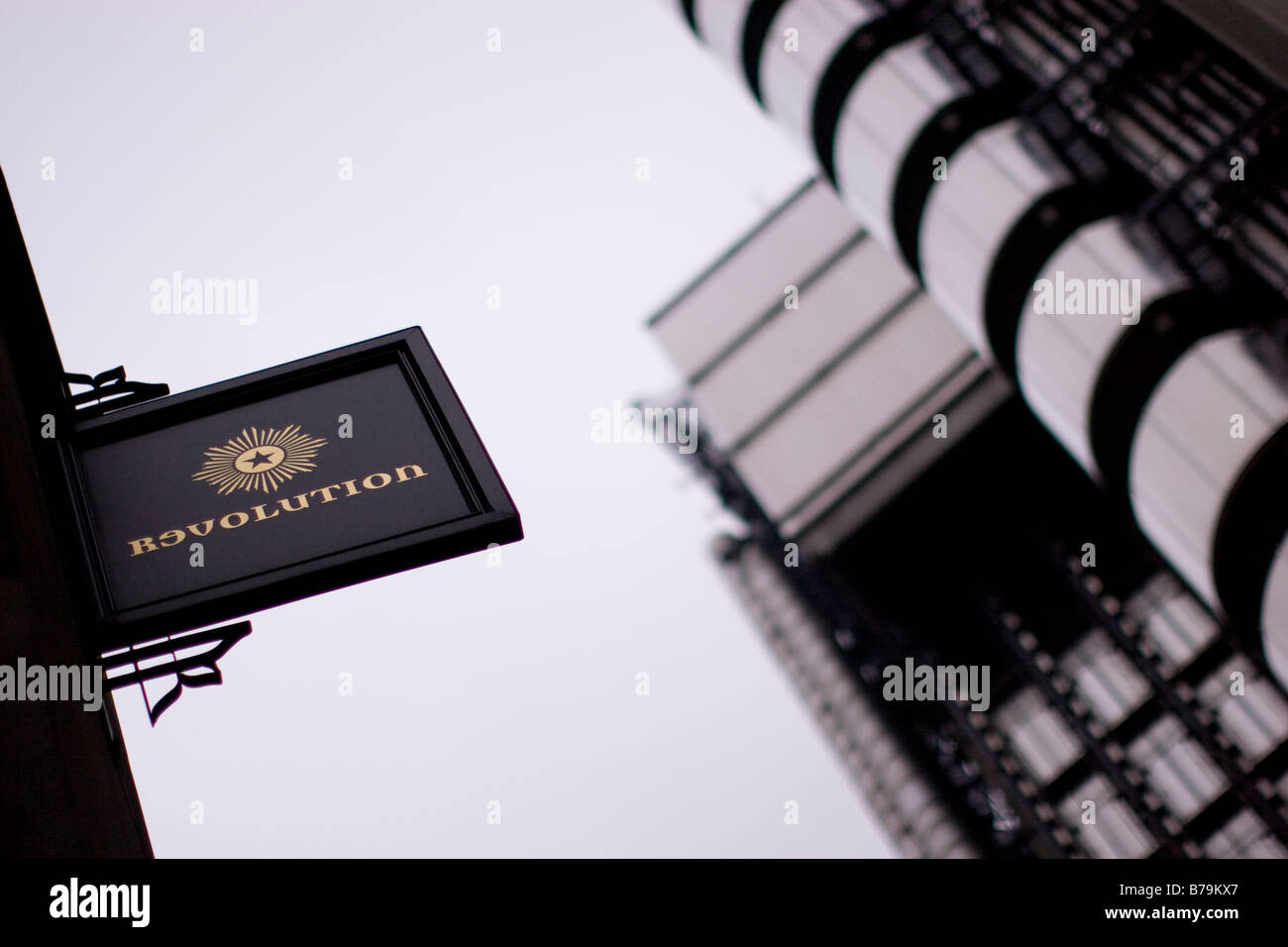 Lloyds insurance of London in background with revolution sign of ...