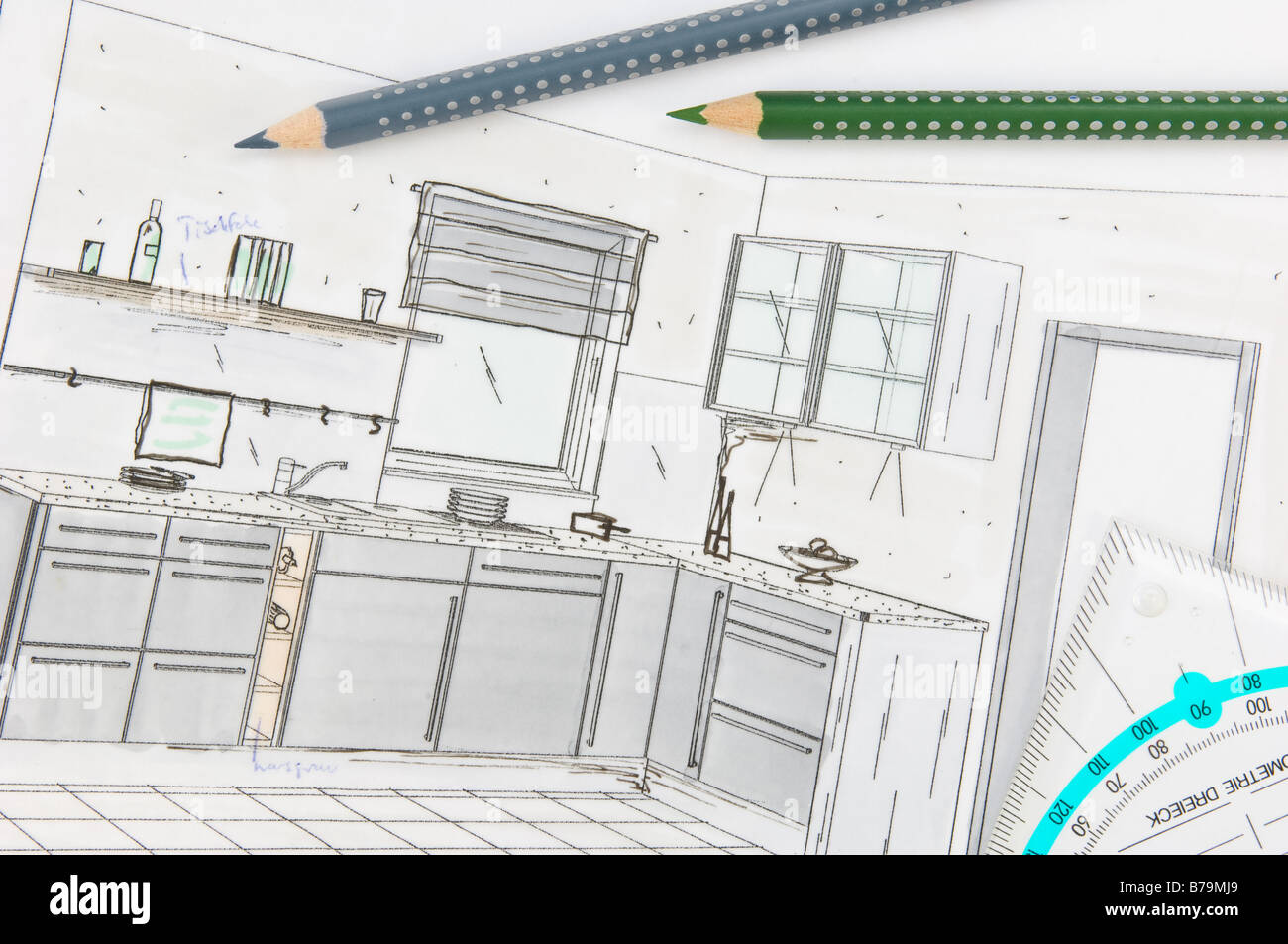 built in kitchen planning Stock Photo - Alamy