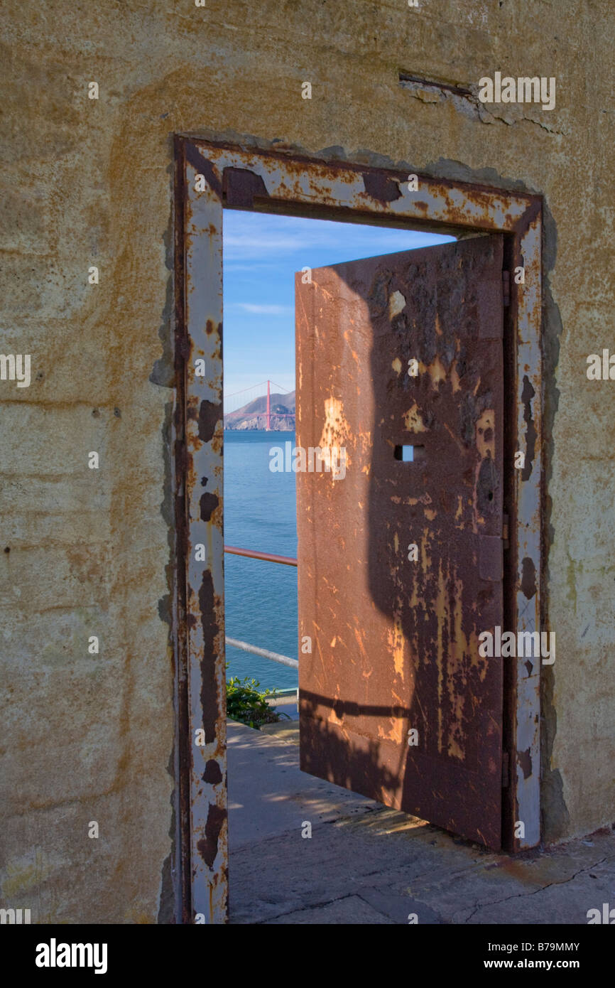 Door in exercise yard wall Alcatraz prison San Francisco USA Stock ...
