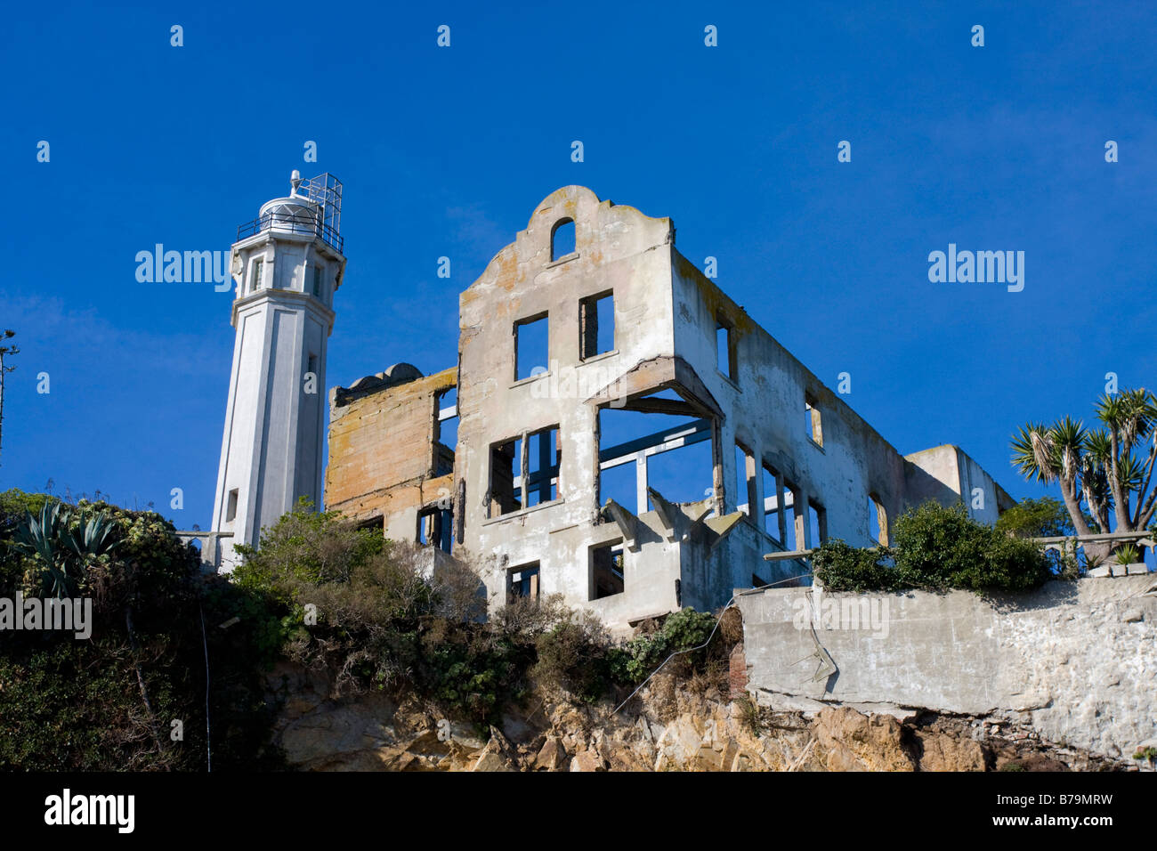 Lighthouse and warden s house Alcatraz Island San Francisco USA Stock ...