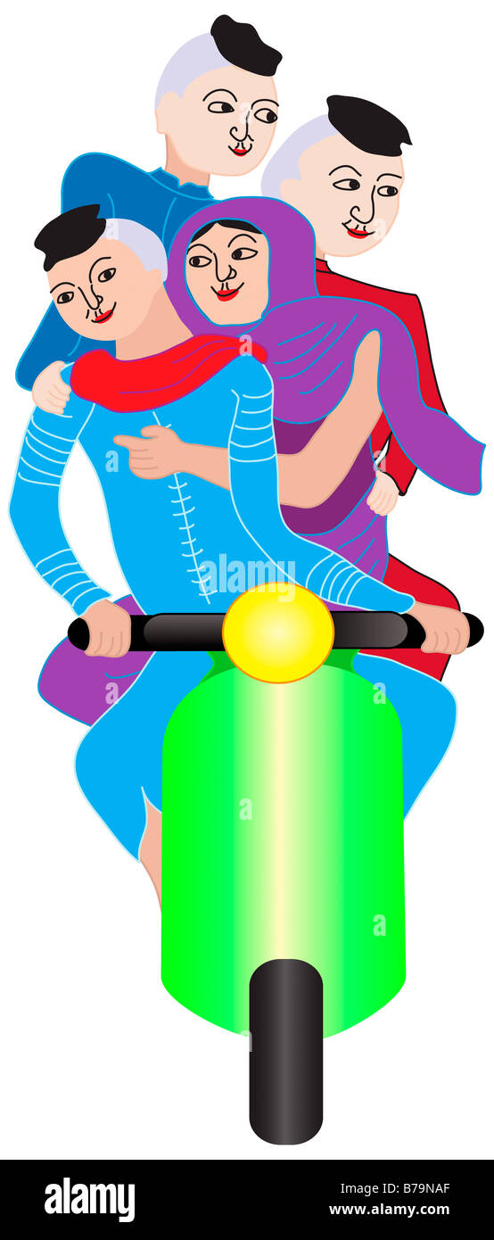 Thais riding on a scooter in a traditional style inspired from mural ...