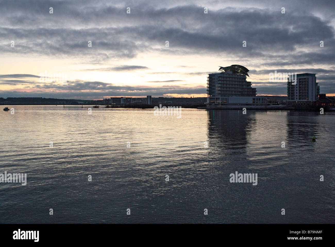 Late December afternoon sun setting over Cardiff Bay WalesUK sunset ...