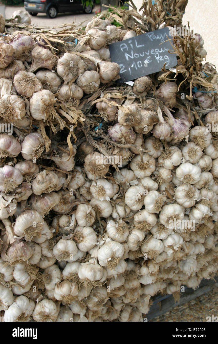 Massive garlic stack Ardeche France Stock Photo - Alamy