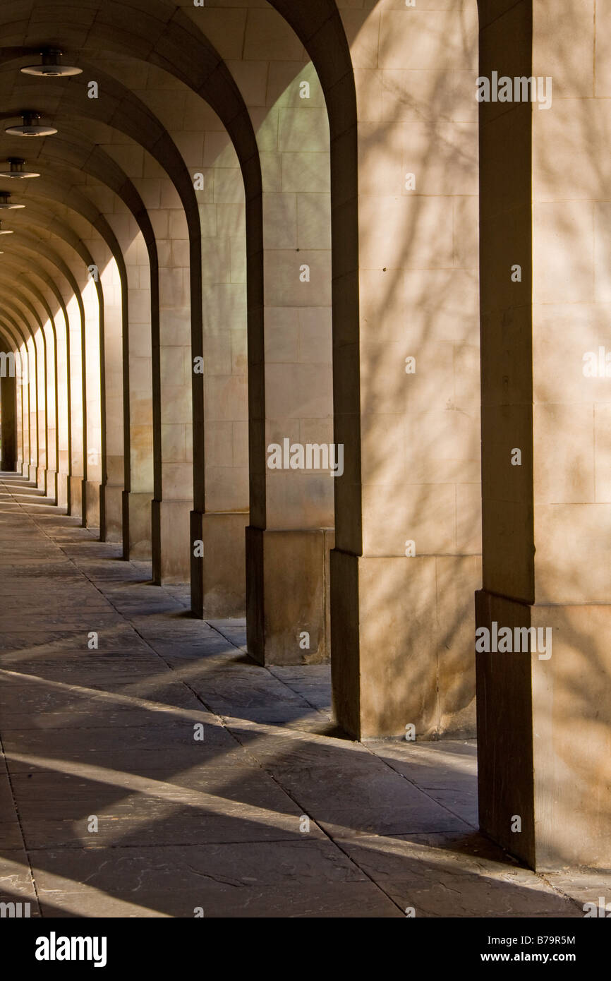 Columnated walkway on the St Peter's Square side of the Manchester Town ...