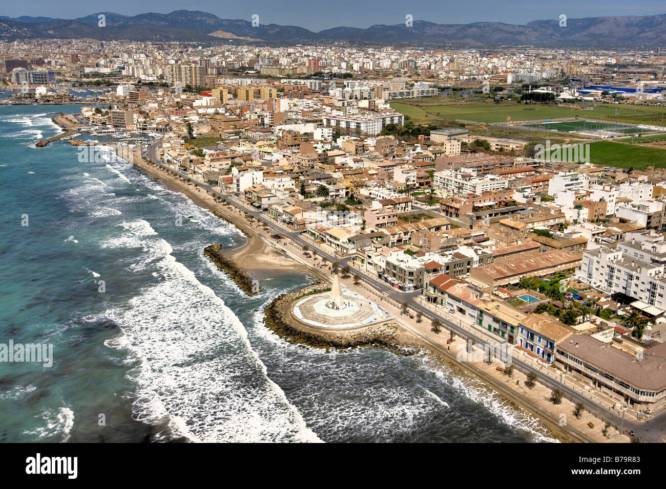 Portixol Mallorca Balearic Islands Spain A view of the town and beach ...
