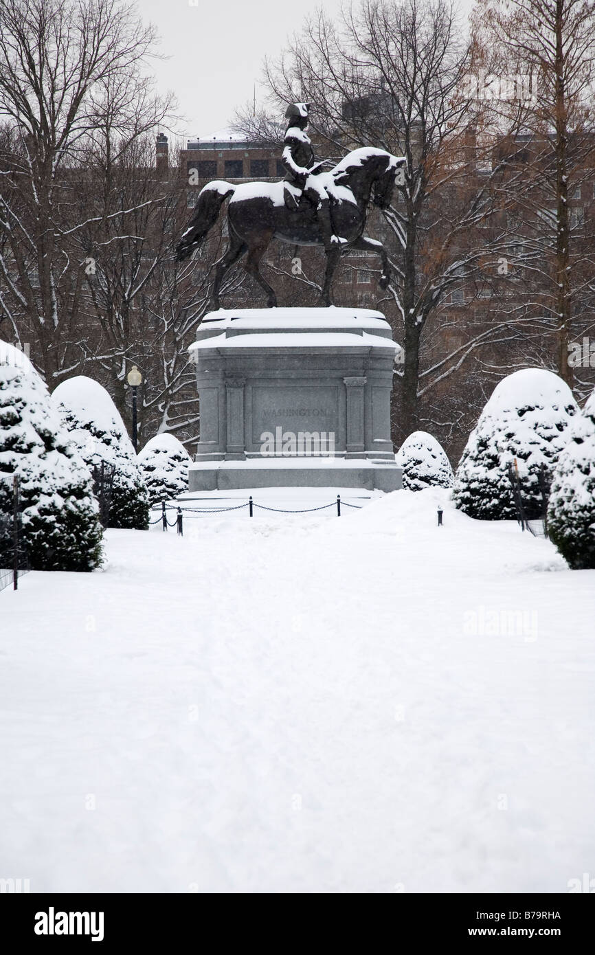 Statue of George Washington in Snow, Boston Public Garden Stock Photo ...