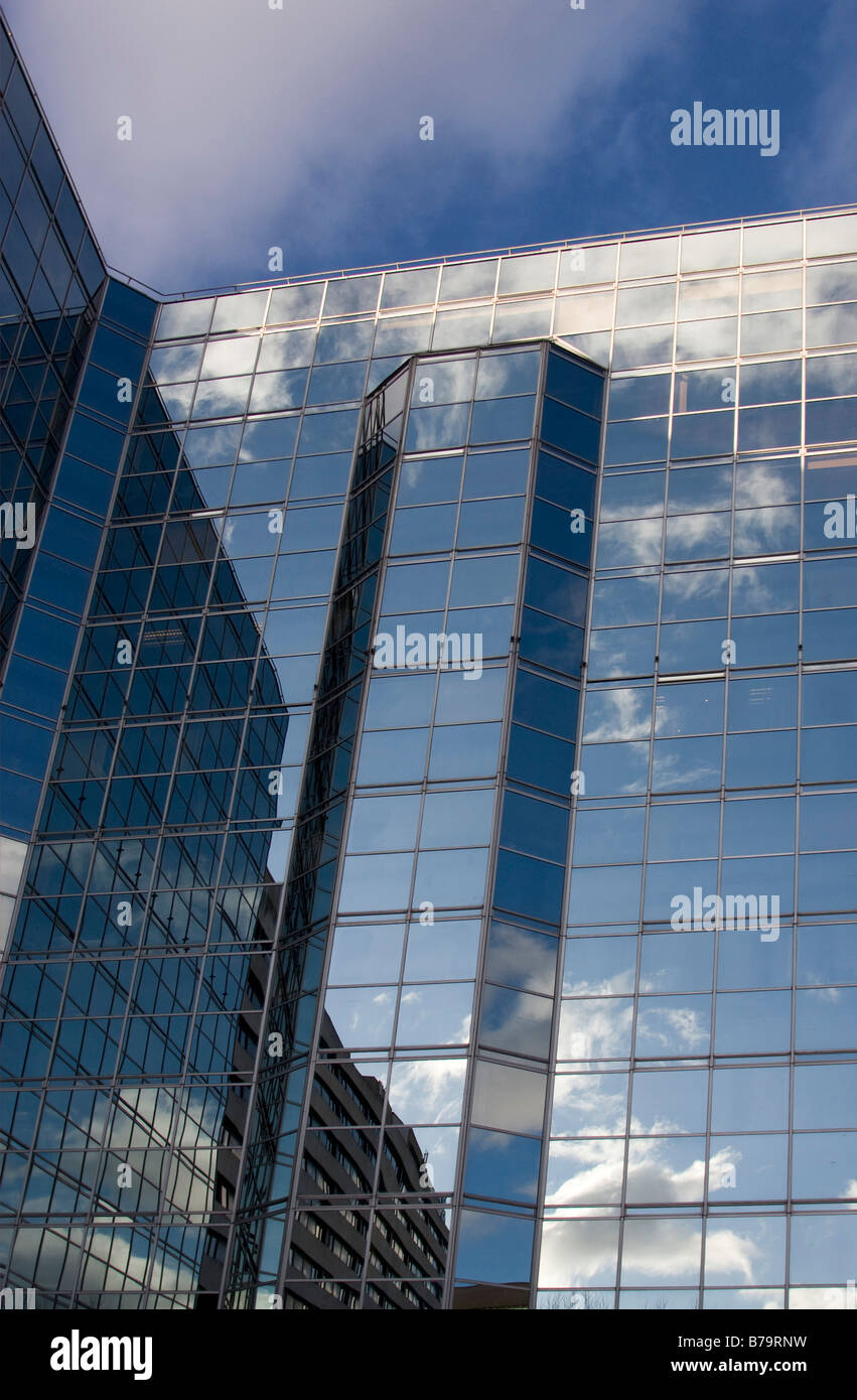 Skyscrapers Hammersmith. London Blue sky sunset glass reflection modern ...